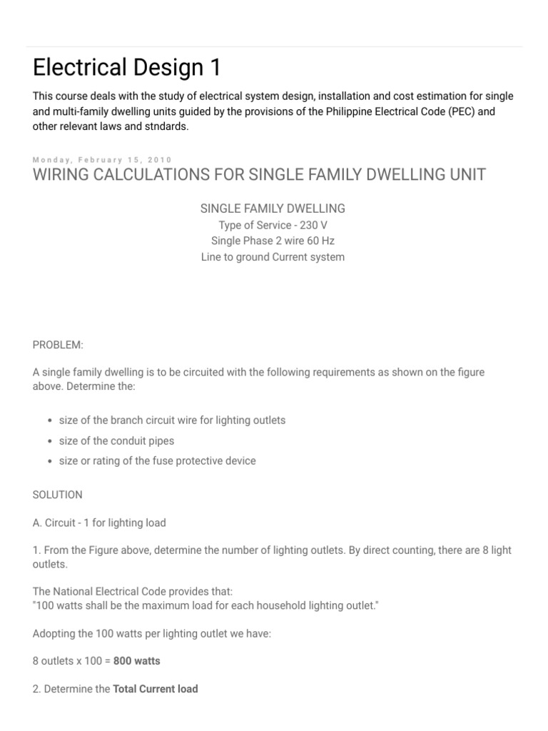 Electrical Design 1 Electrical Design 1: Wiring Calculations For Single ...