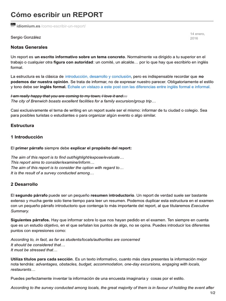 Idiomium - Es-Cómo Escribir Un REPORT | PDF | Ocio