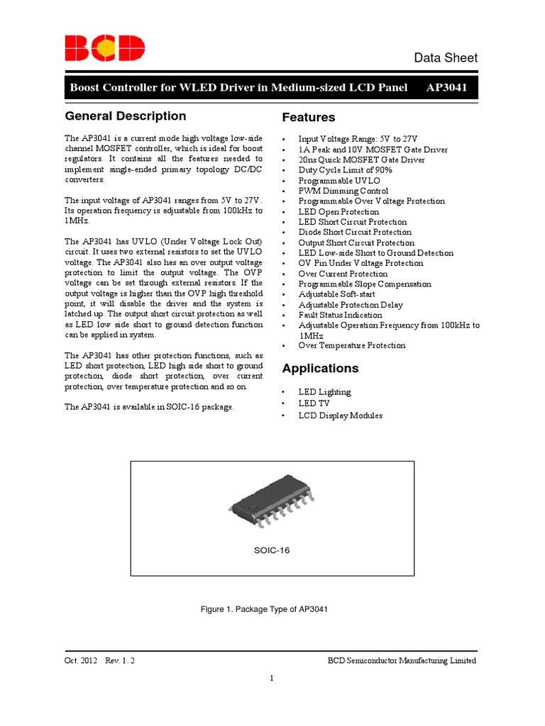 AP3041 Boost Controller Data Sheet | PDF | Mosfet | Electronic Circuits