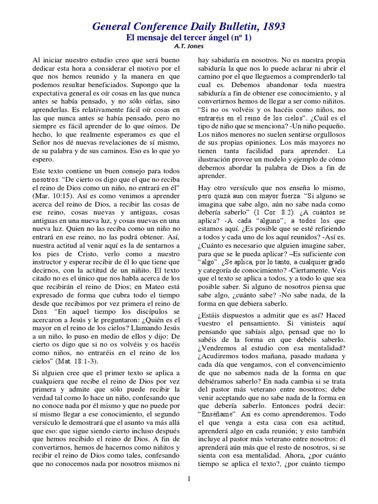 General Conference Daily Bulletin 1893 - 1 | PDF | Verdad | Cristo (título)