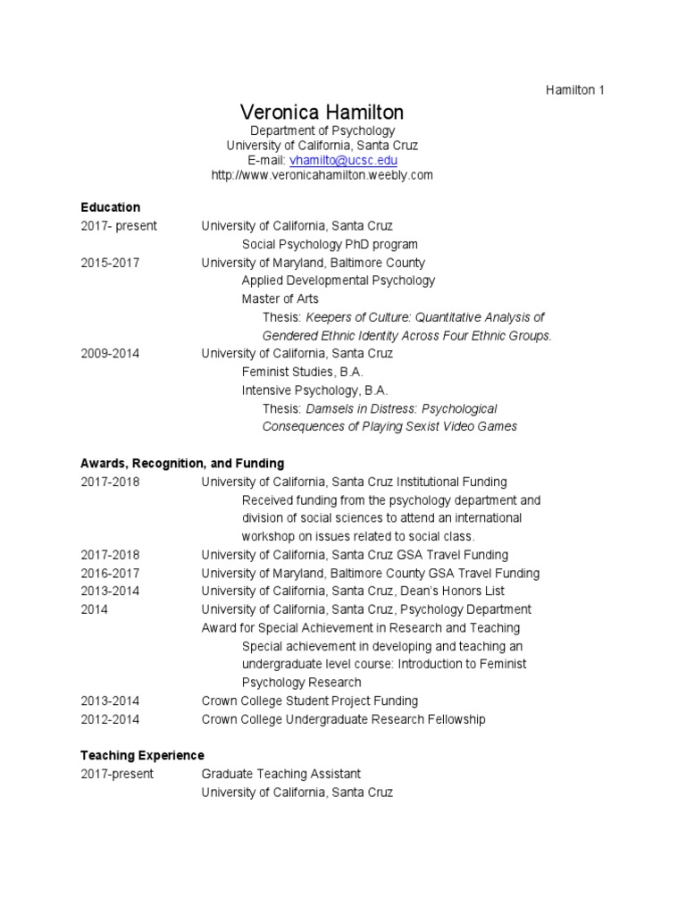 Hamilton Veronica CV 6 | Download Free PDF | Women's Studies | Mental ...