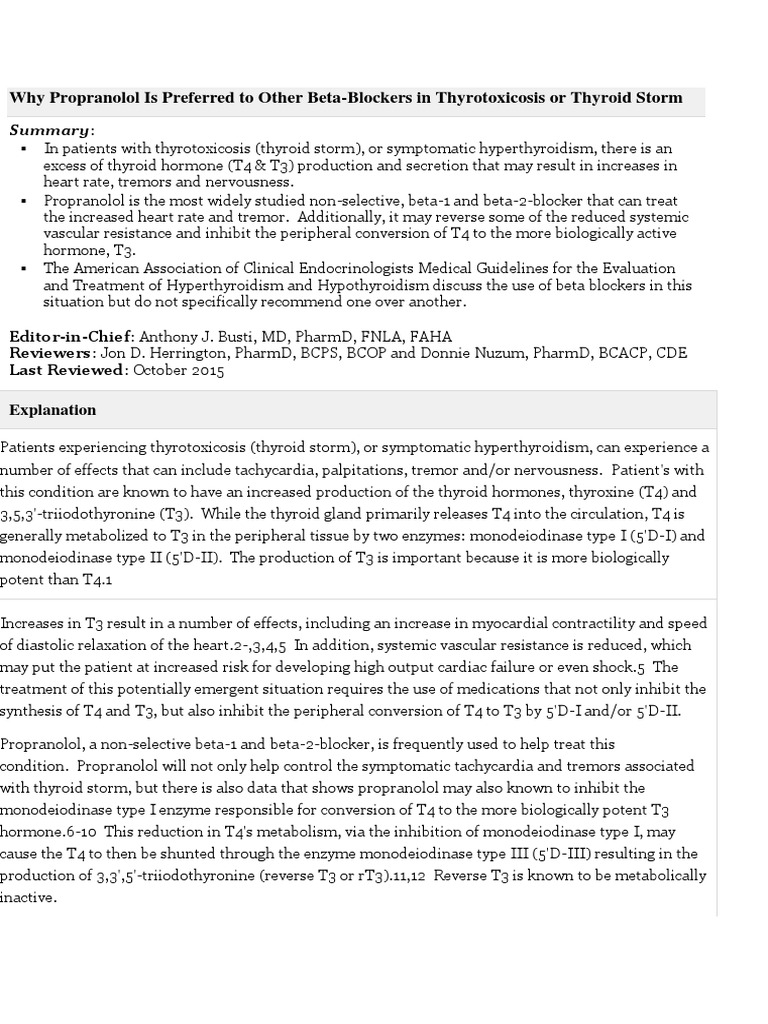 Why Propranolol Is Preferred To Other Beta | PDF | Hyperthyroidism ...