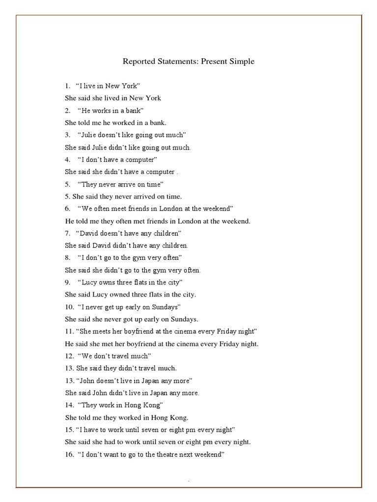 Reported Speech Simple Present | PDF