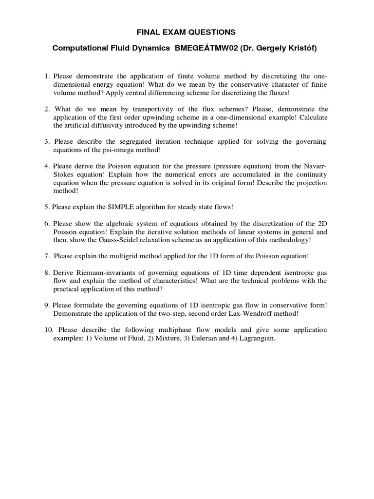 CFD Final Exam Questions | PDF