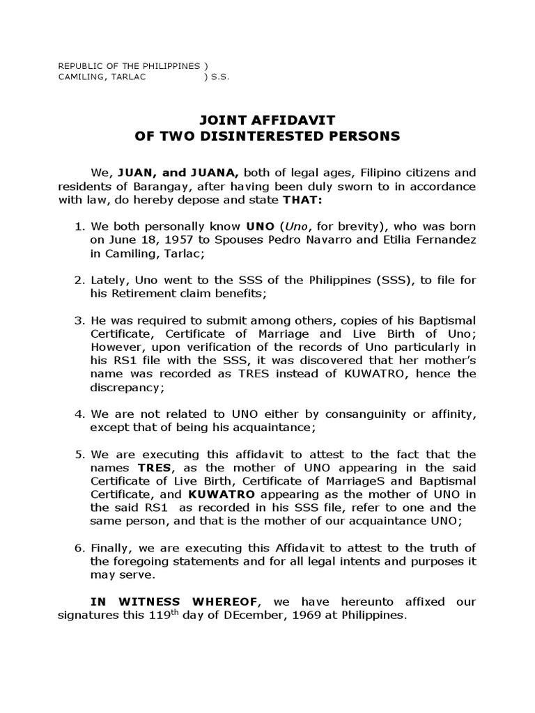 Joint Affidavit - (Mother's Name) | PDF