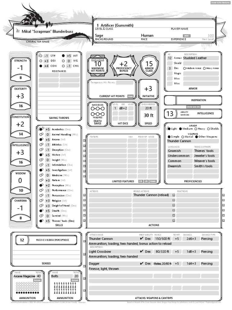 Gunsmith Artificer 1 | Dungeons & Dragons | Ammunition
