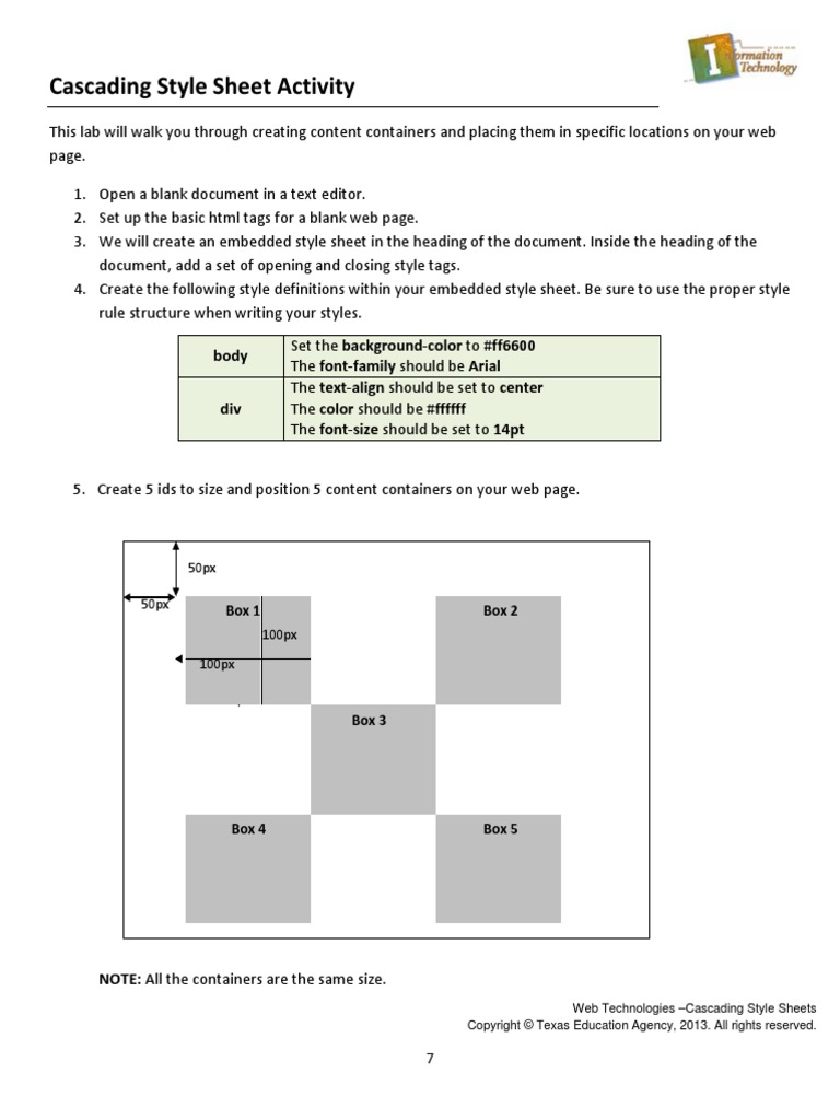 Cascading Style Sheet Activity: Body Div | PDF | Cascading Style Sheets ...