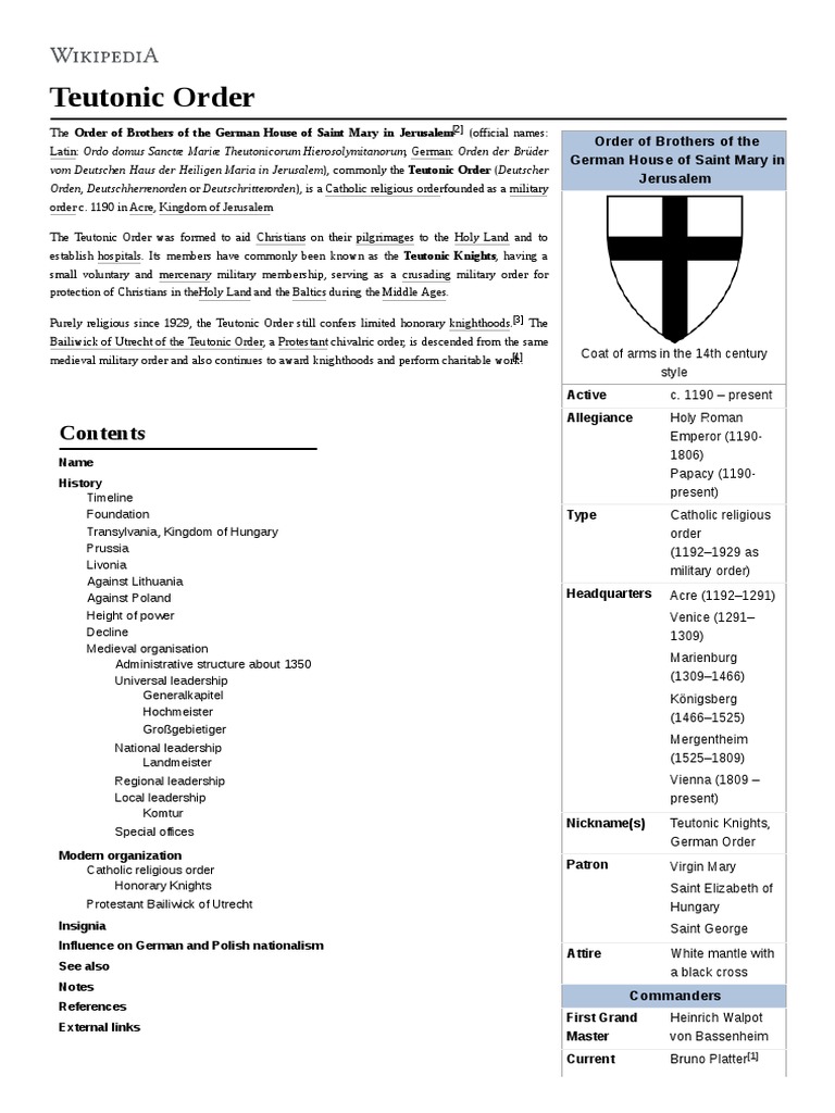 Teutonic Order | PDF | Warfare Of The Middle Ages | Middle Ages