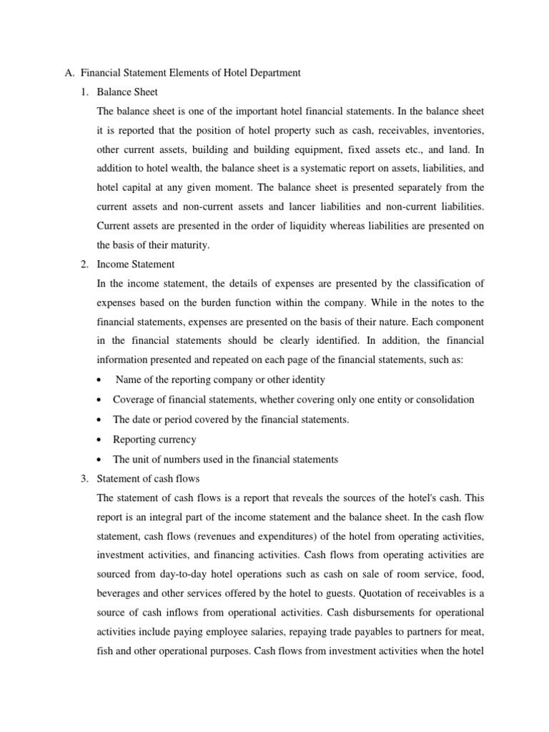 Financial Statement Elements of Hotel Department | PDF | Financial ...