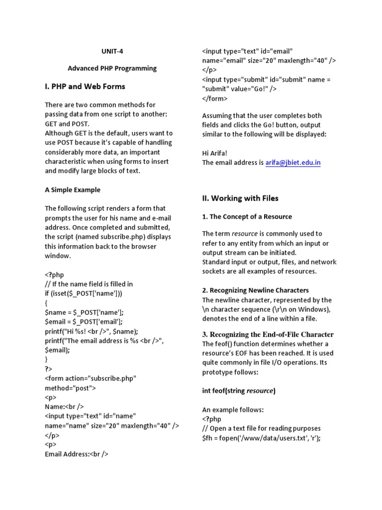 I. PHP and Web Forms: UNIT-4 Advanced PHP Programming | PDF | Password | Php