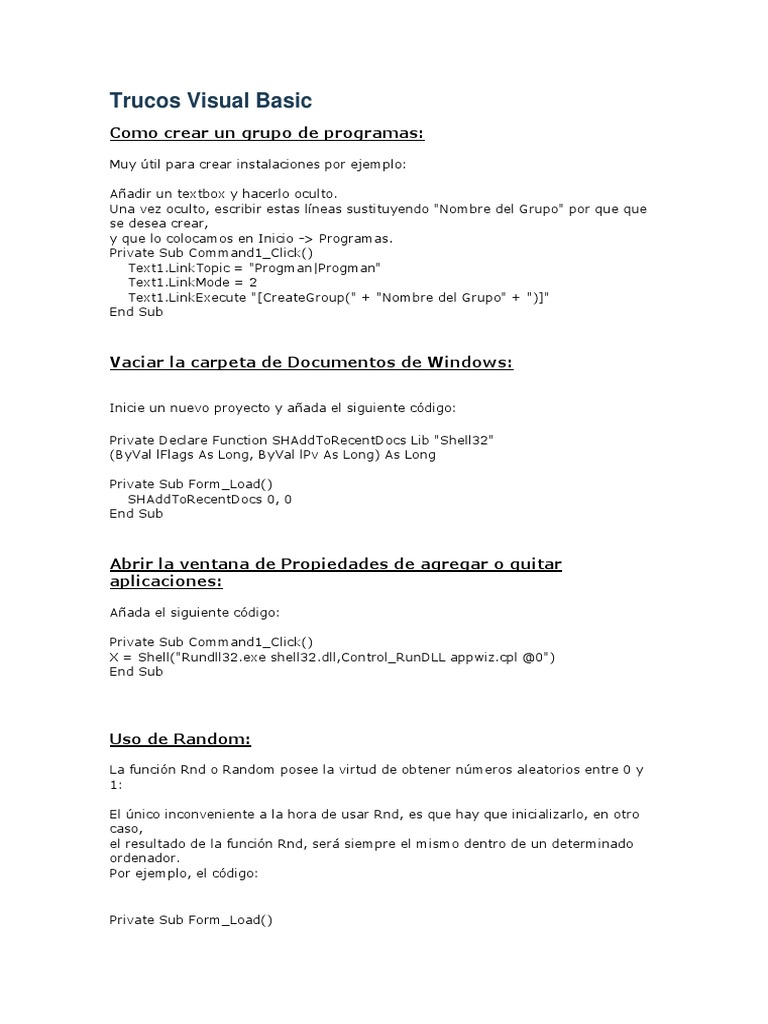 Trucos Visual Basic | PDF | Archivo de computadora | Desarrollo de software
