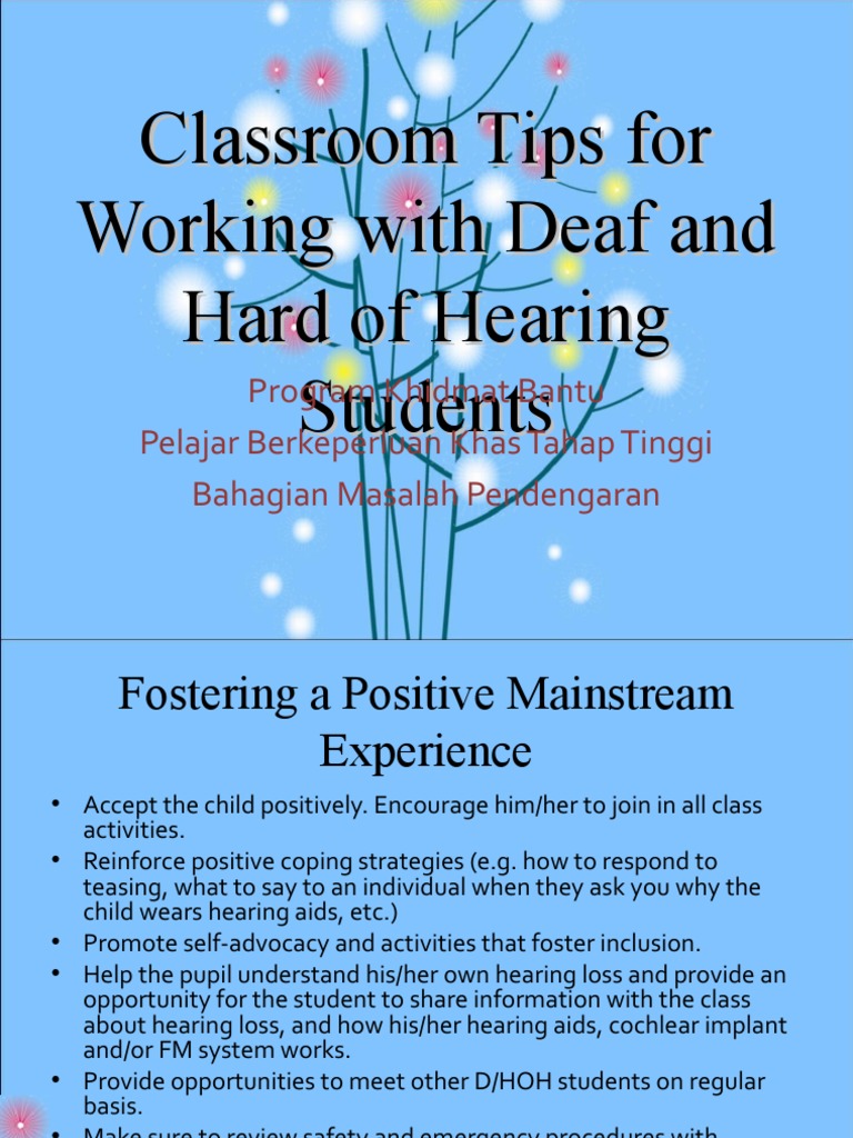 Tips For Working With Hearing Impaired Students | PDF | Reading ...
