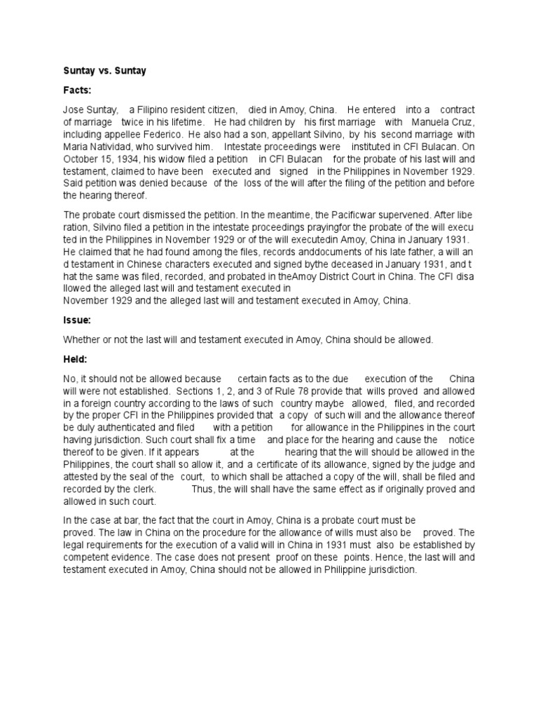 Suntay V Suntay - Spec Pro | PDF | Will And Testament | Probate