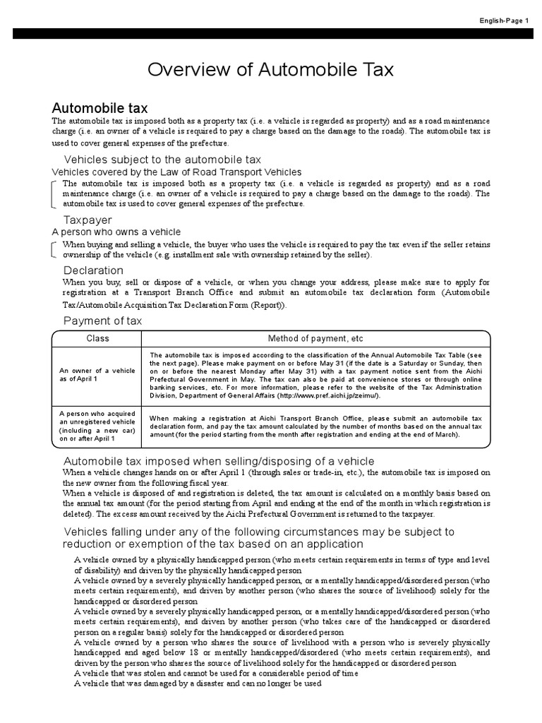 Overview of Automobile Tax | PDF | Emission Standard | Taxes