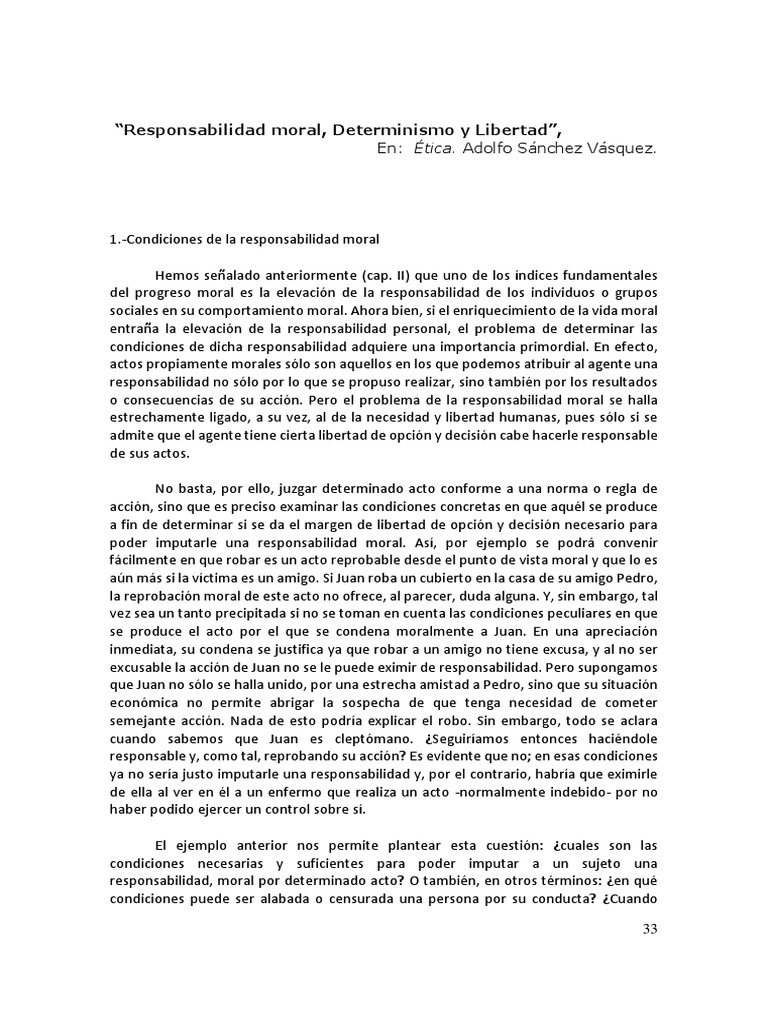 Responsabilidad Moral, Determinismo y Libertad | PDF | Libertad | Libre albedrío
