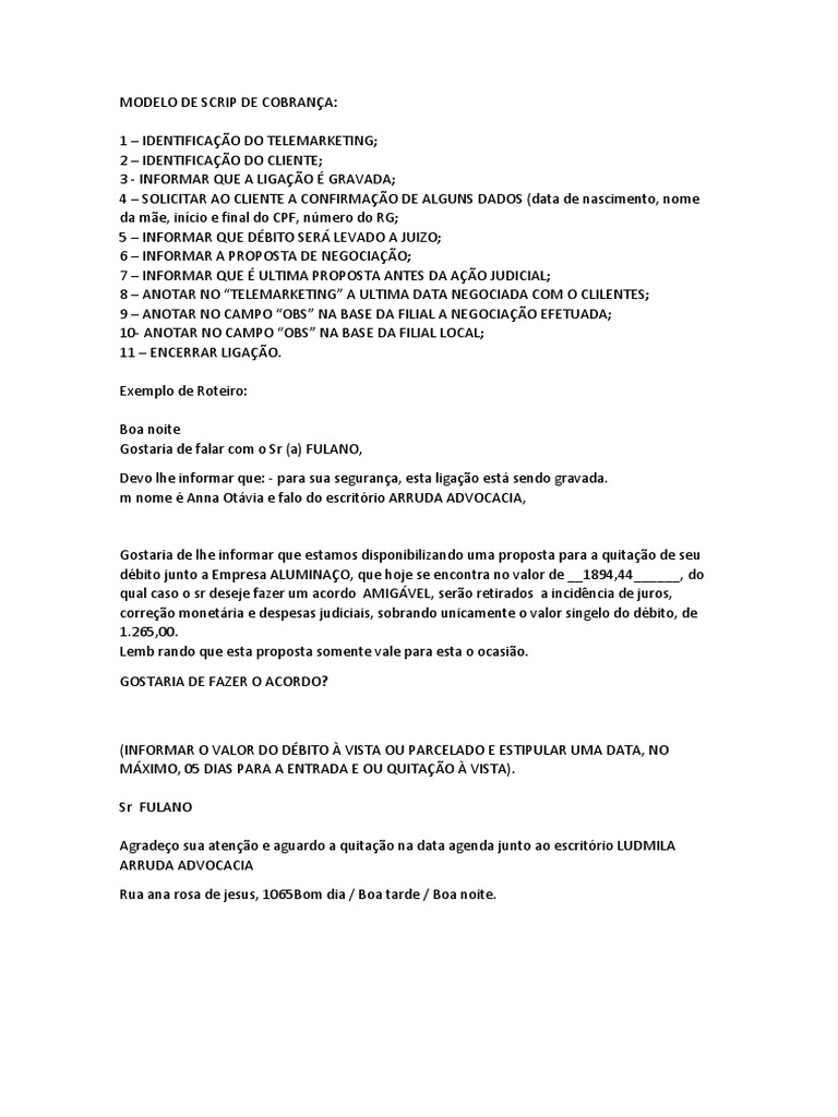 Modelo de Scrip de Cobrança | PDF