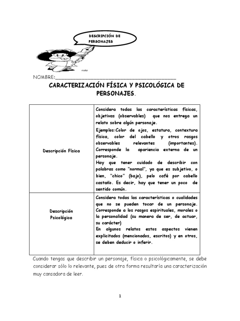 Descripcion-de-Personajes GUIA | PDF | Pelo