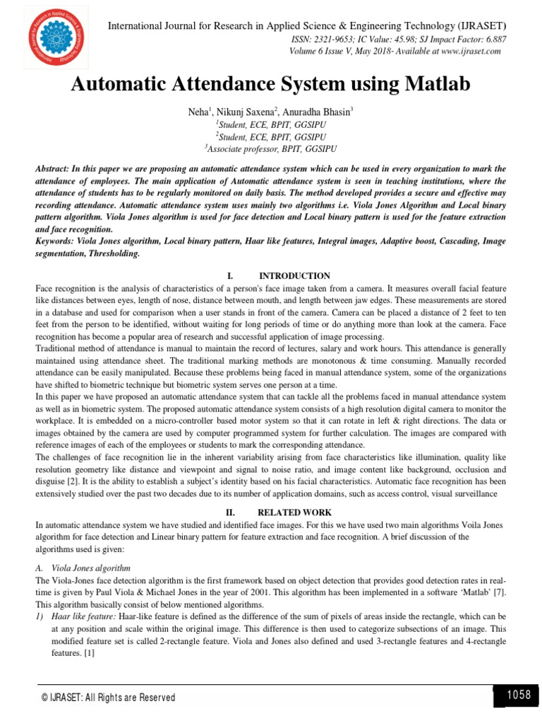 Automatic Attendance System Using Matlab | PDF | Image Segmentation ...