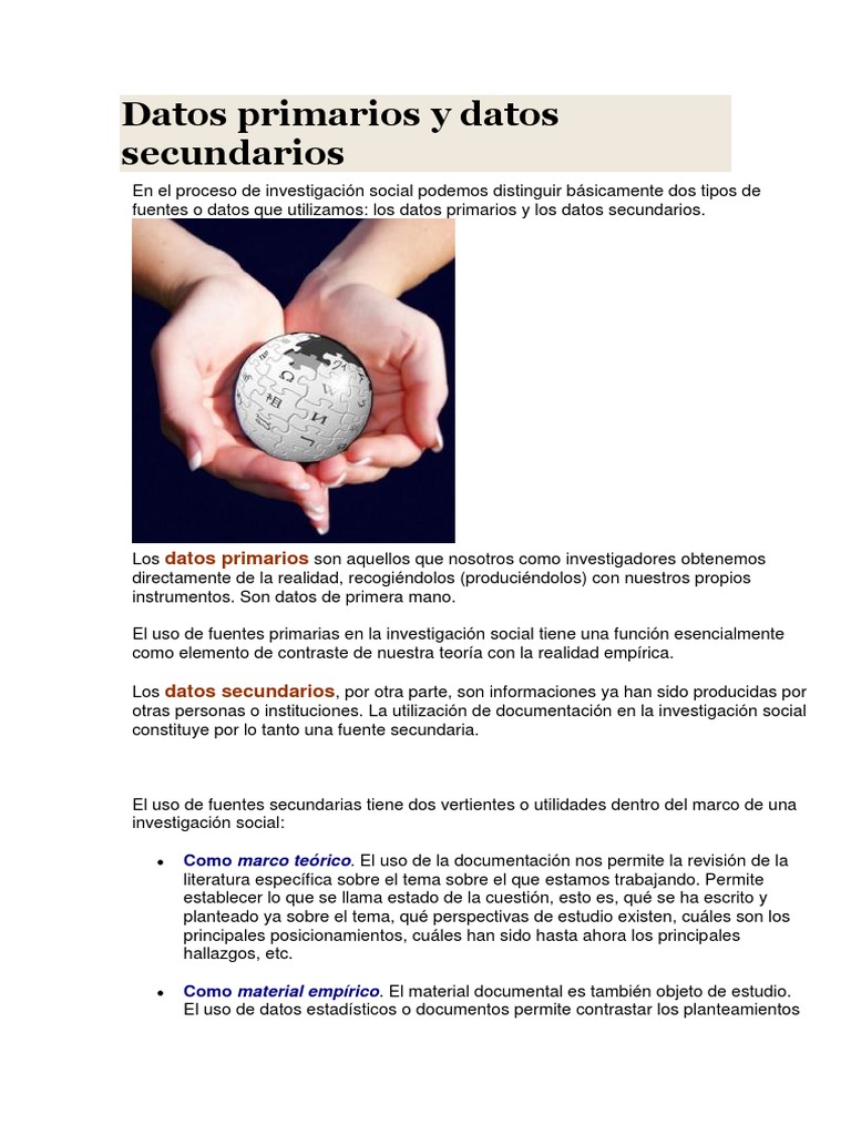 Datos primarios y datos secundarios | Investigación social | Teoría
