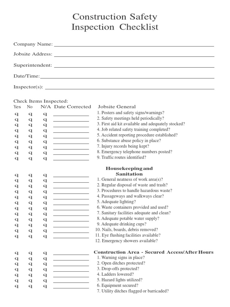 Ensuring Construction Safety: A Checklist for Jobsite Inspections | PDF ...