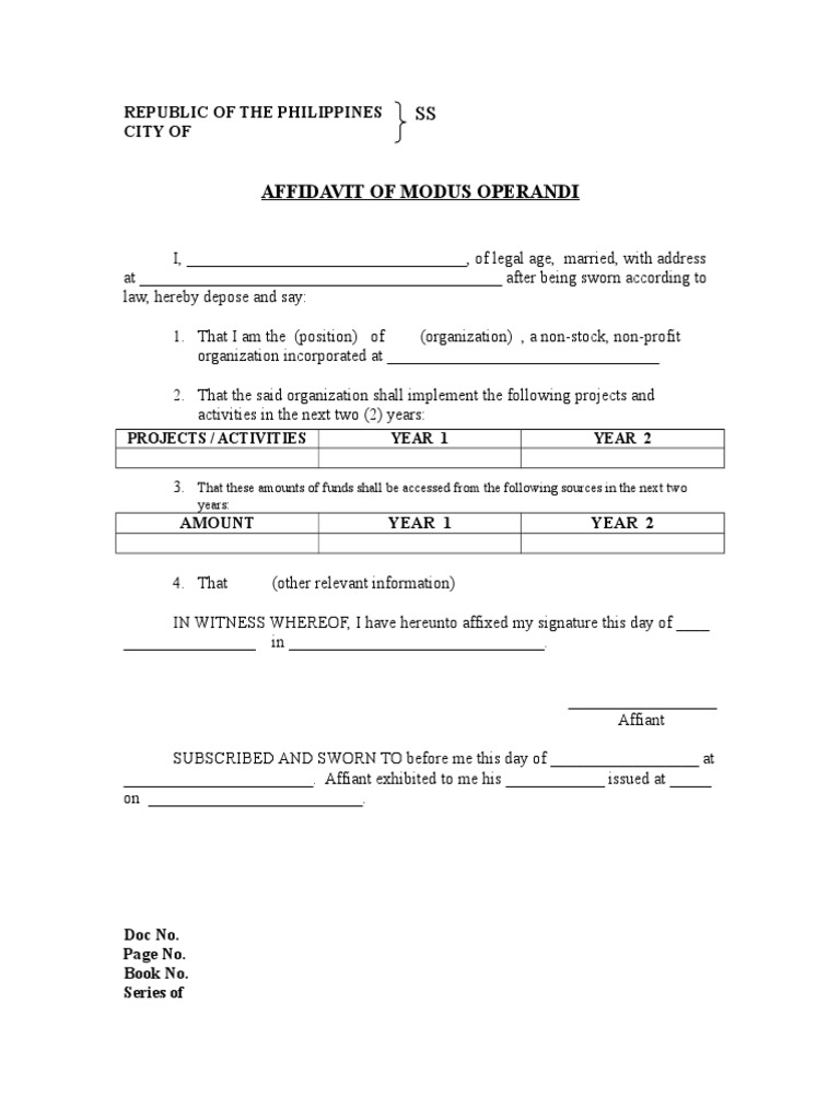 Affidavit of Modus Operandi | PDF