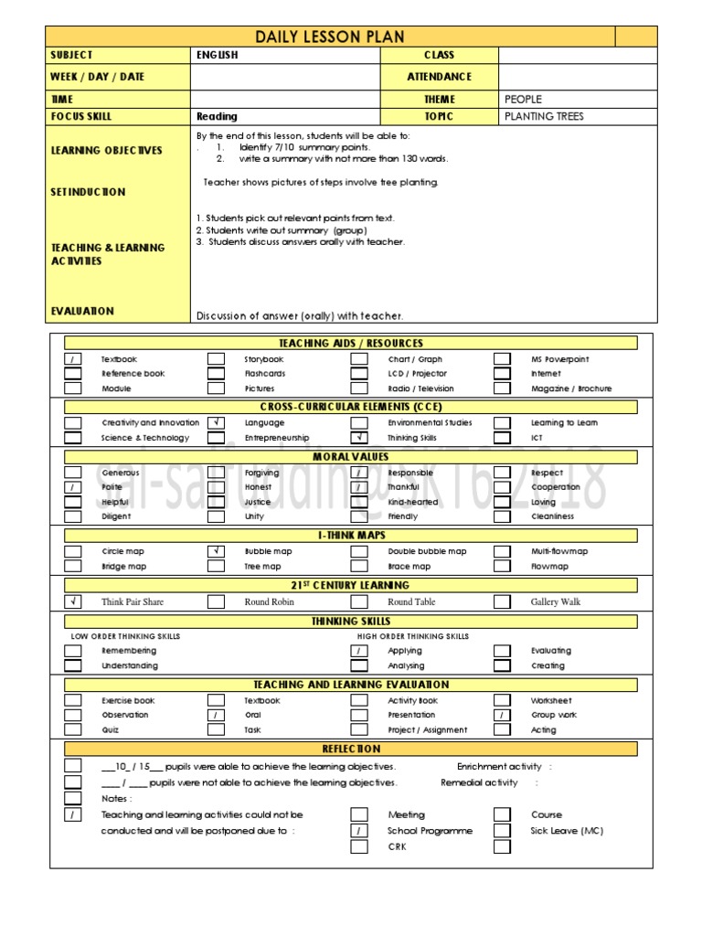 Daily Lesson Plan: People Planting Trees | PDF | Lesson Plan ...