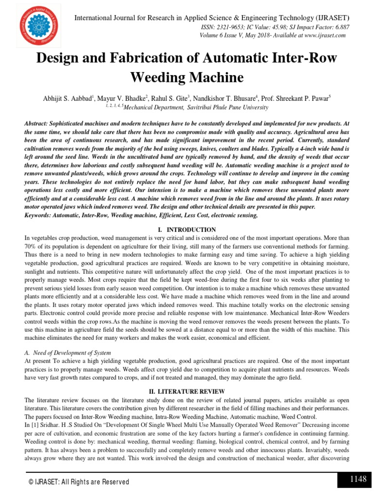 Design and Fabrication of Automatic Inter-Row Weeding Machine | PDF ...