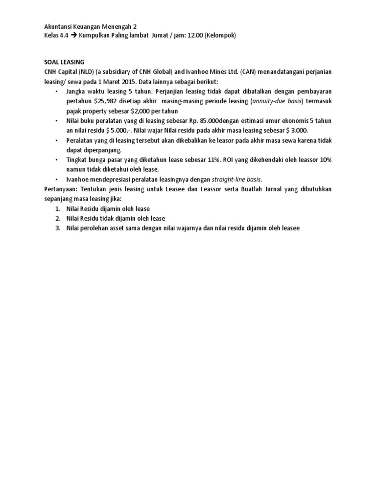 Contoh Soal dan Perhitungan Leasing | PDF