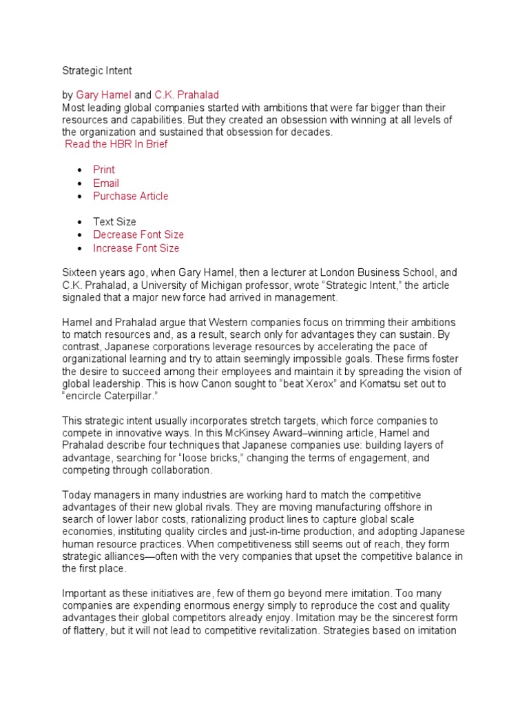 Strategic Intent | PDF | Honda | Business