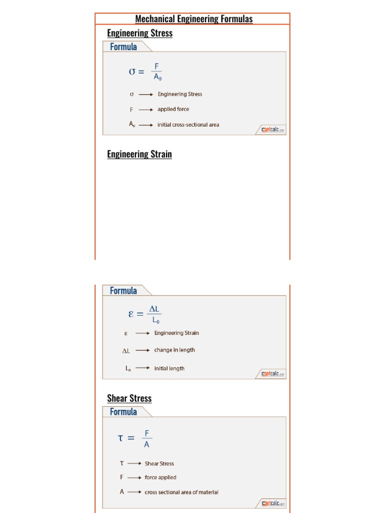 Mechanical Engineering Formula | PDF