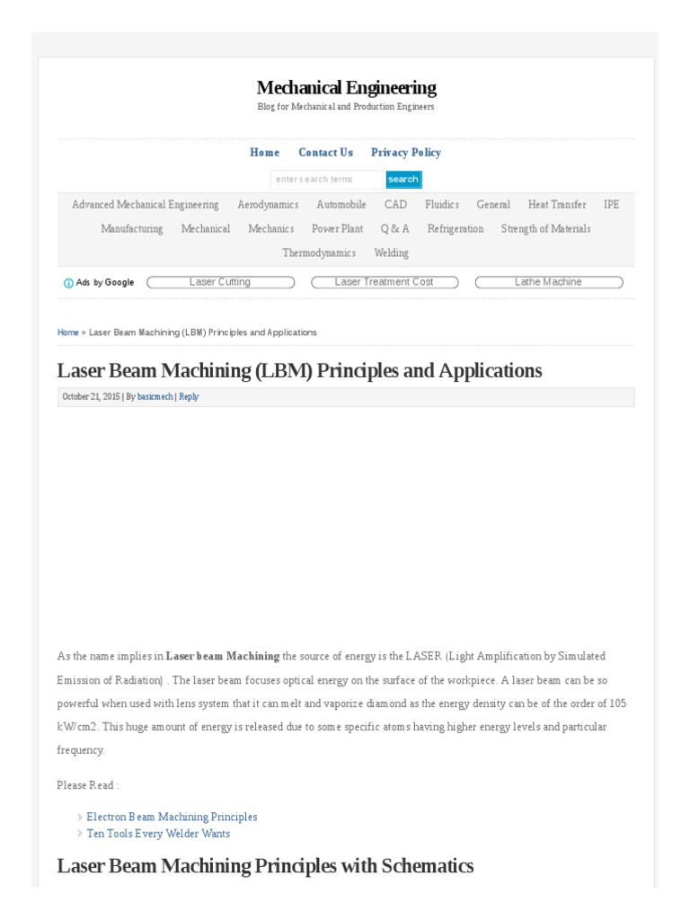 Basicmechanicalengineering Com Laser Beam Machining LBM Principles and ...
