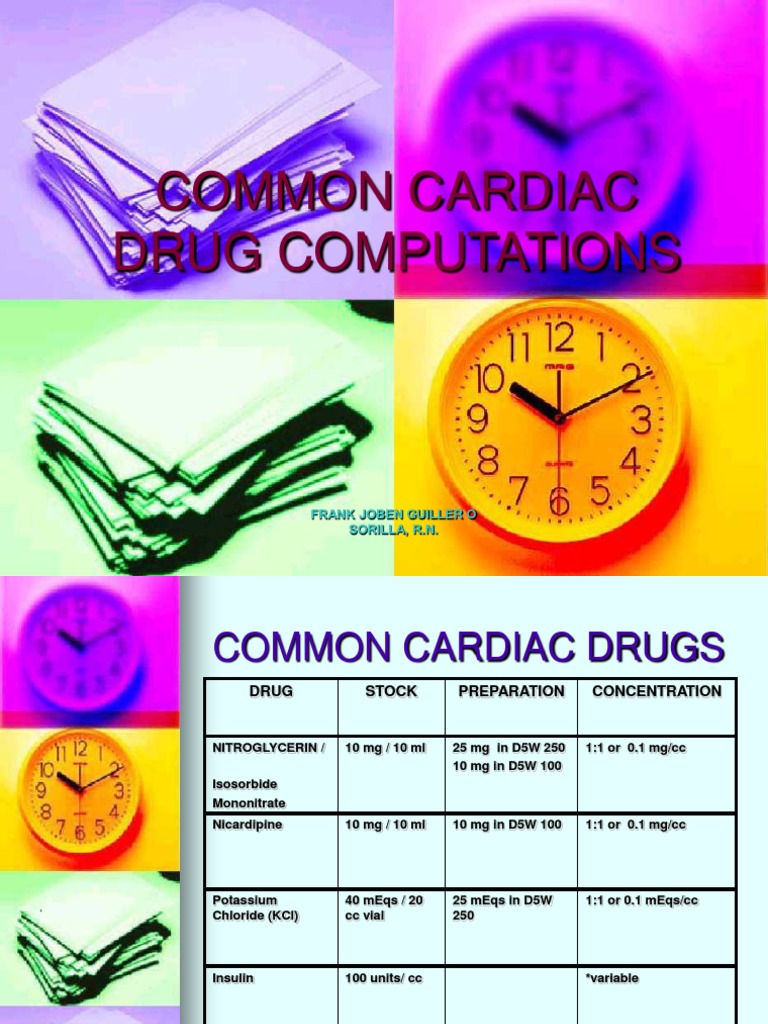 Cardiac Drug Computation Guide | PDF | Potassium Chloride | Drugs
