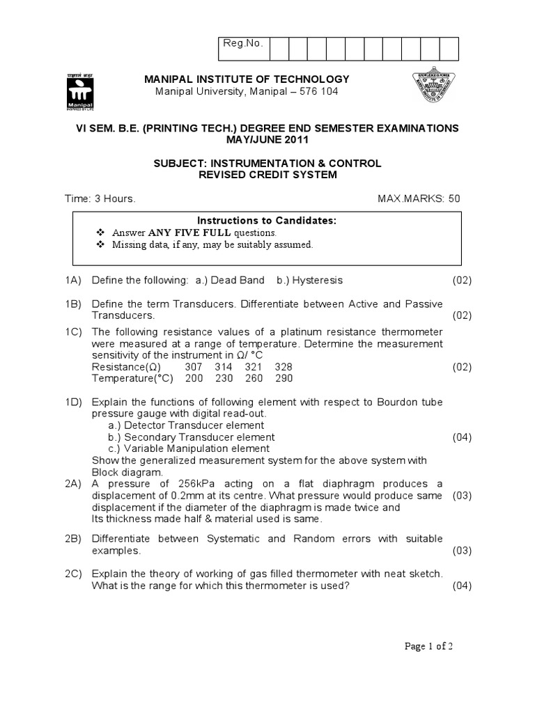 Instrumentation & Control (MME - 252) RCS | PDF | Thermocouple ...
