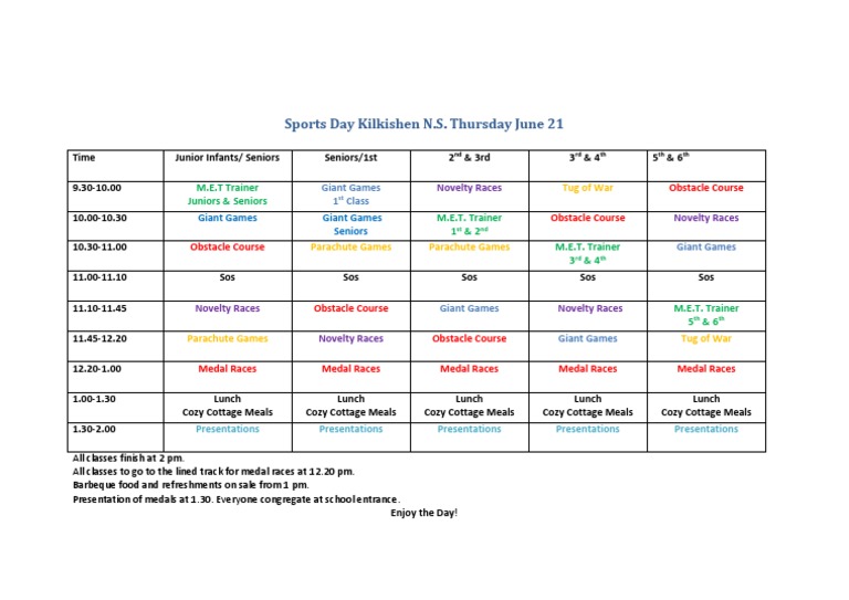 Sports Day Timetable 2018 | PDF