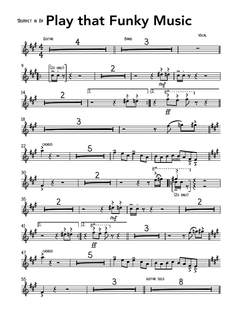 Play That Funky Music - Trumpet in BB | Download Free PDF | Performing ...