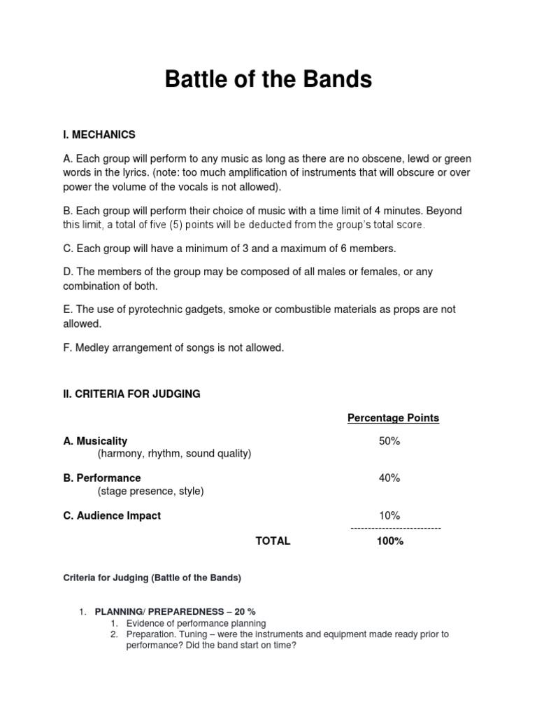 Battle of The Bands Mechanics | PDF | Songs | Performing Arts