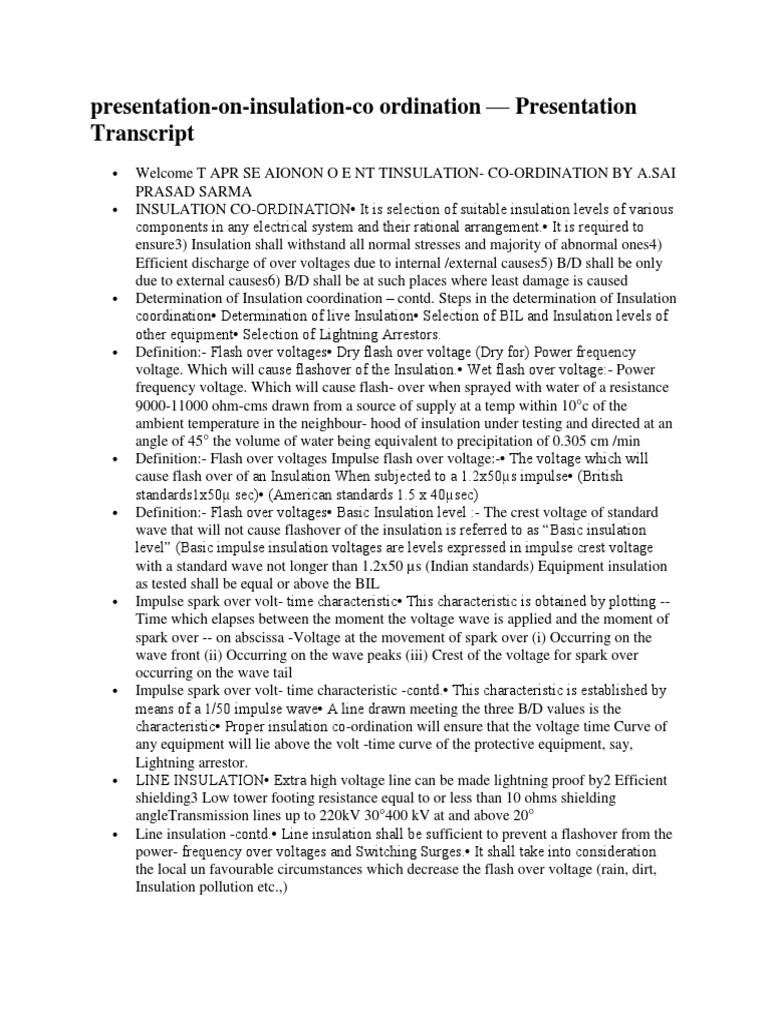 Insulation Coordination Presentation Summary | PDF | Insulator ...