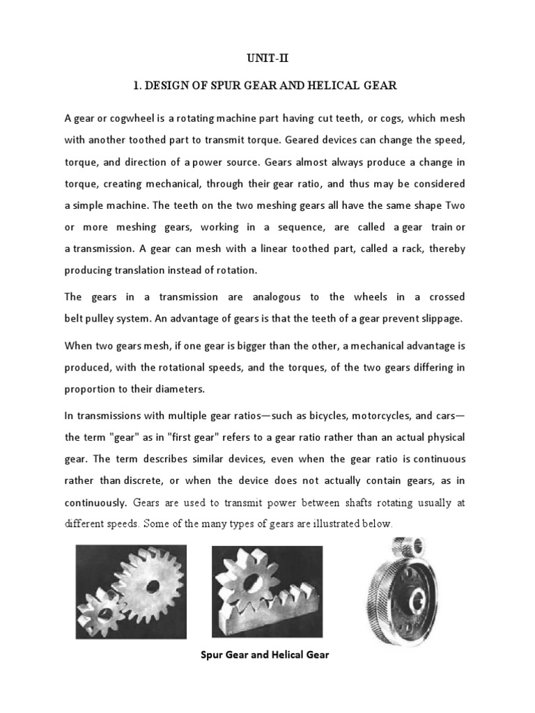 DTS - Unit - 2 PDF | PDF | Gear | Transmission (Mechanics)