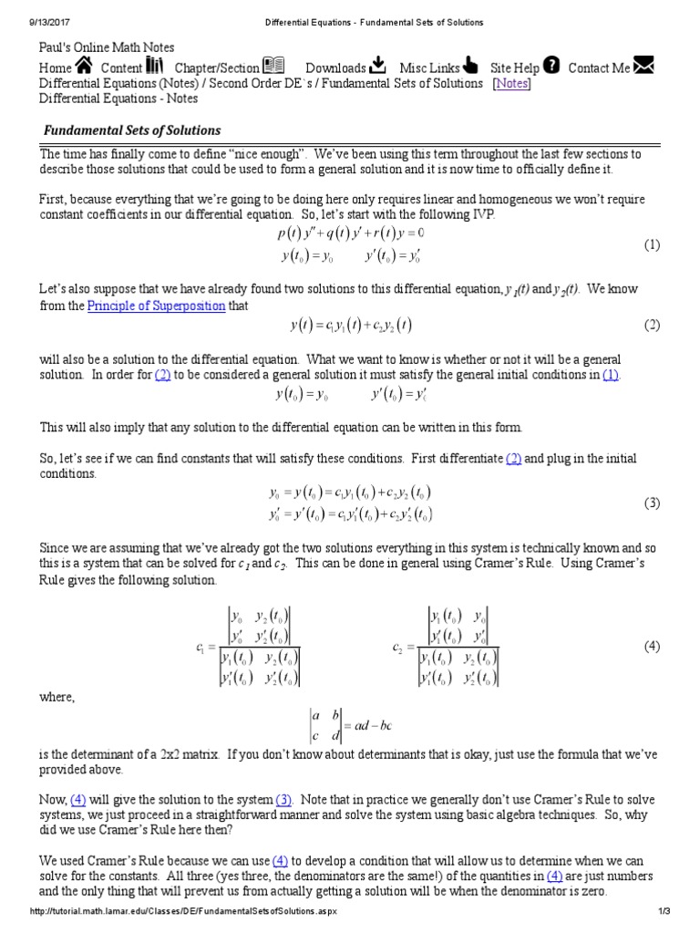 Differential Equations - Fundamental Sets of Solutions | PDF ...