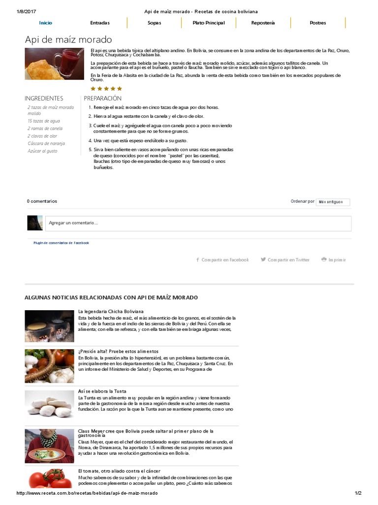 API de Maíz Morado - Recetas de Cocina Boliviana | PDF | Maíz | Bolivia