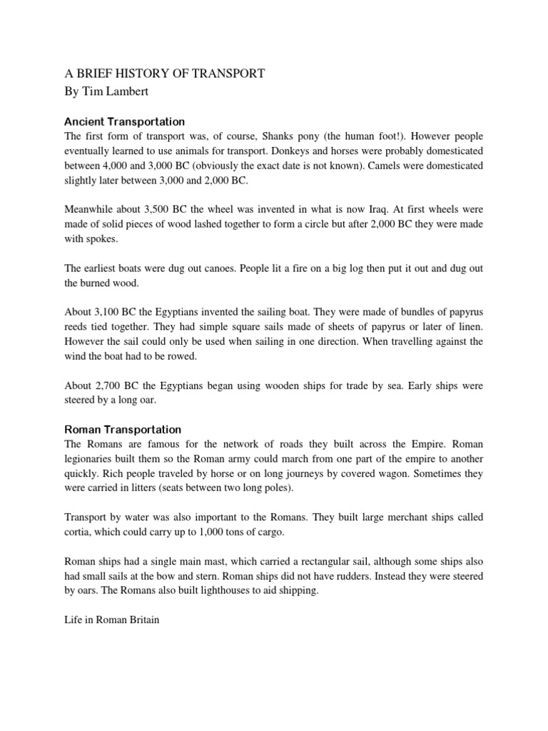 A Brief History of Transport | PDF | Road Transport | Road Surface