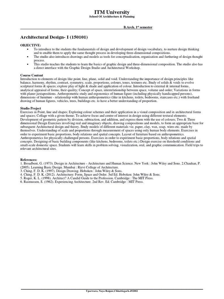 Architectural Design-I (150101) : ITM University | PDF | Composition ...