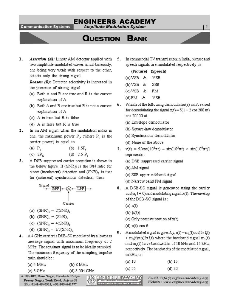 Gate Questions Bank EC Communication | PDF | Detector (Radio ...