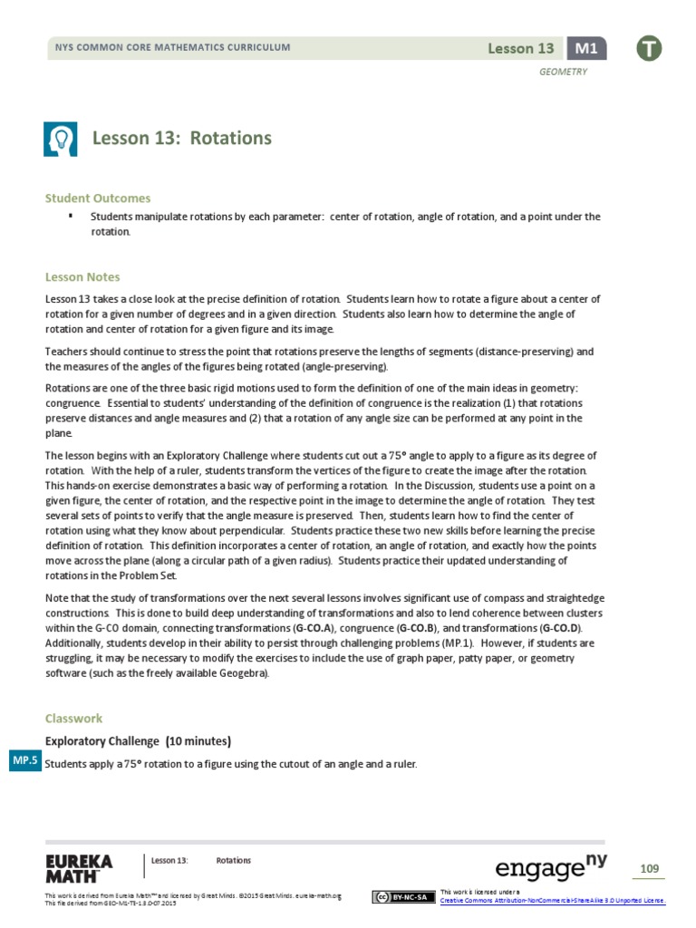 Geometry m1 Topic C Lesson 13 Teacher | PDF | Angle | Rotation