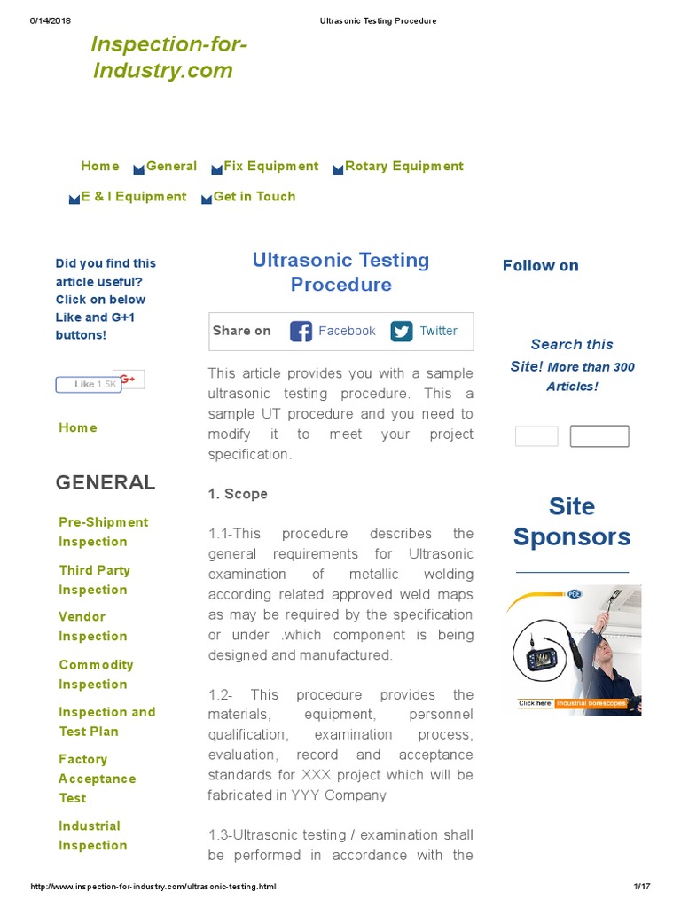 Ultrasonic Testing Procedure | PDF | Calibration | Ultrasound