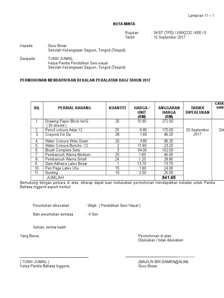 Nota Minta PSV | PDF