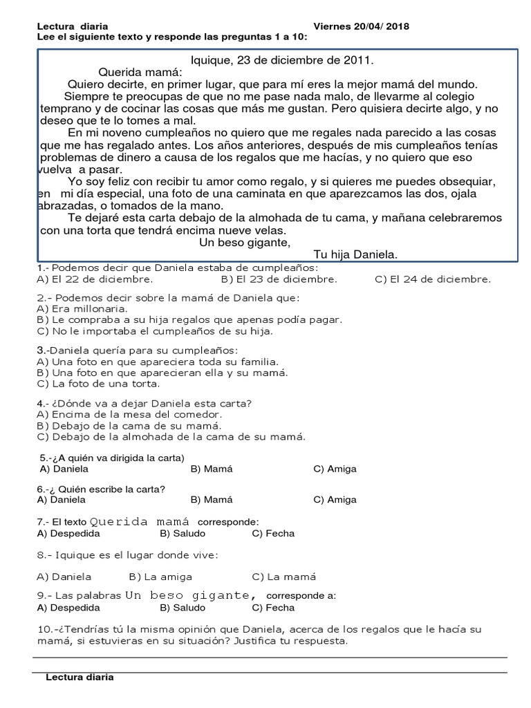CARTA Lee El Siguiente Texto y Responde Las Preguntas 1 A 5 | Huevo ...