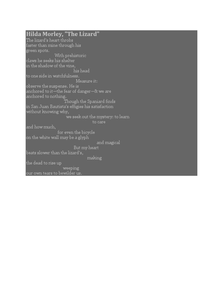 The Lizard by Hilda Morley | PDF