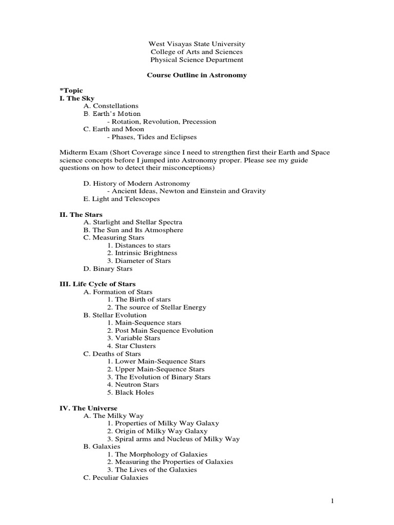 Outline in Astronomy | PDF | Stars | Astronomy