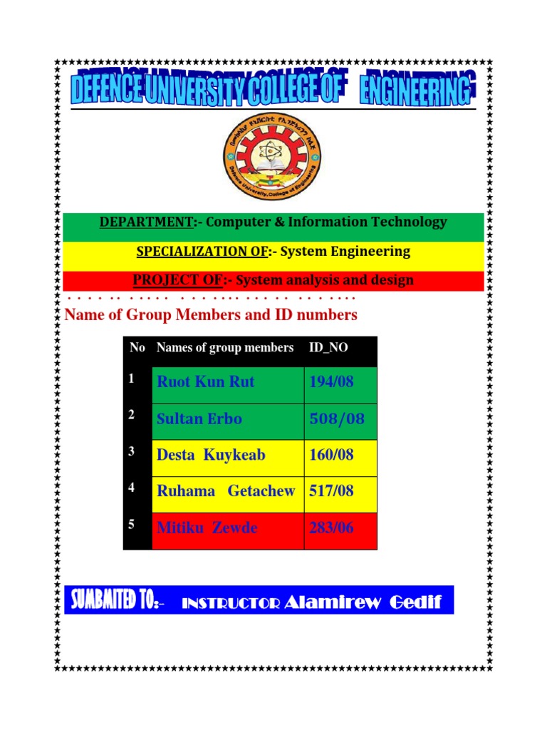 Sumbmited To: Name of Group Members and ID Numbers | PDF